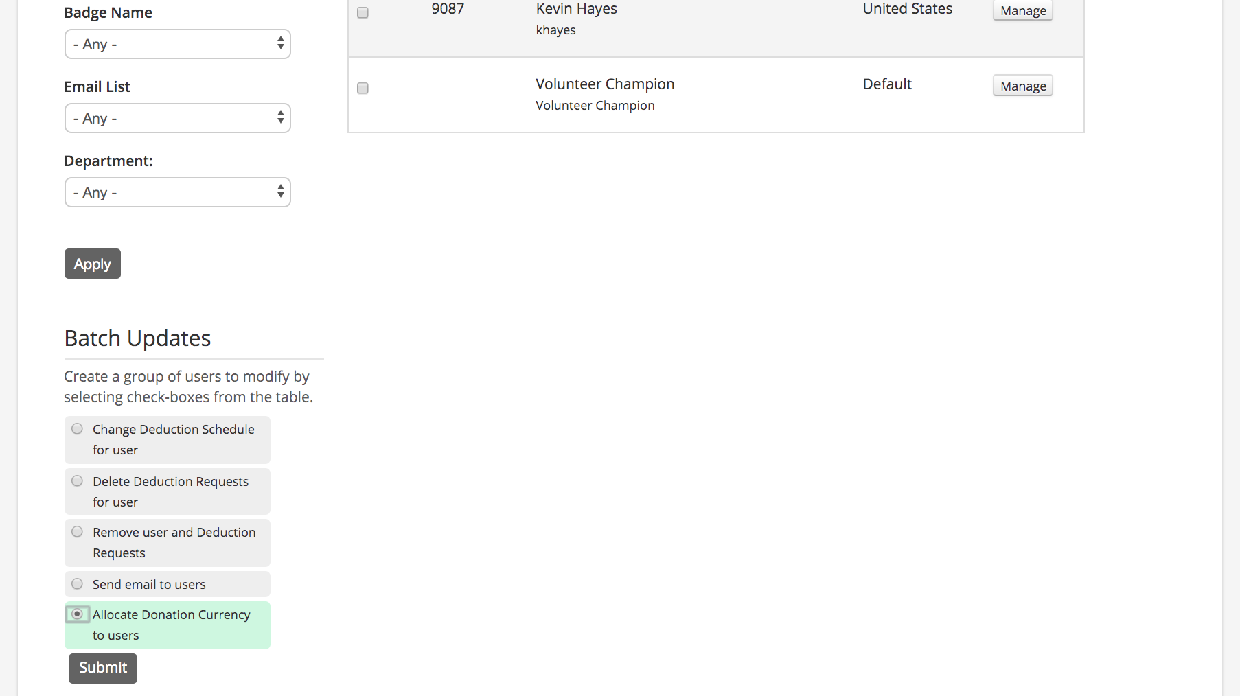 Seeding a user giving account – B-Hive