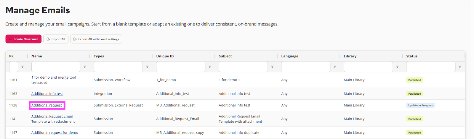 Managing email template settings across the system – B-Hive